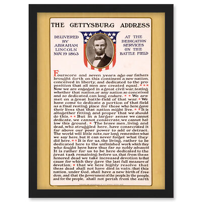 War US Civil President Abraham Lincoln Gettysburg Address A4 Framed Art ...