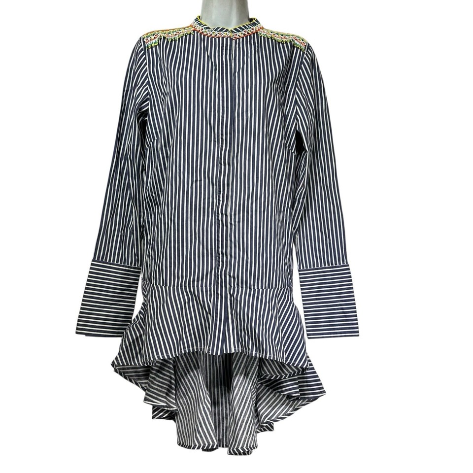 Rococo Sand Women’s Size L Striped High Low Tunic Dress Beaded Trim | eBay