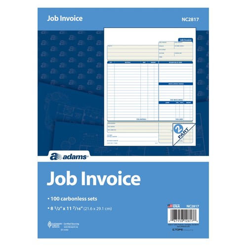 Adams Job Invoice Forms, 2-Part Carbonless, for Service and Repair ...