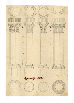 Nice drawing of architectural details, ink drawing on vellum paper ...