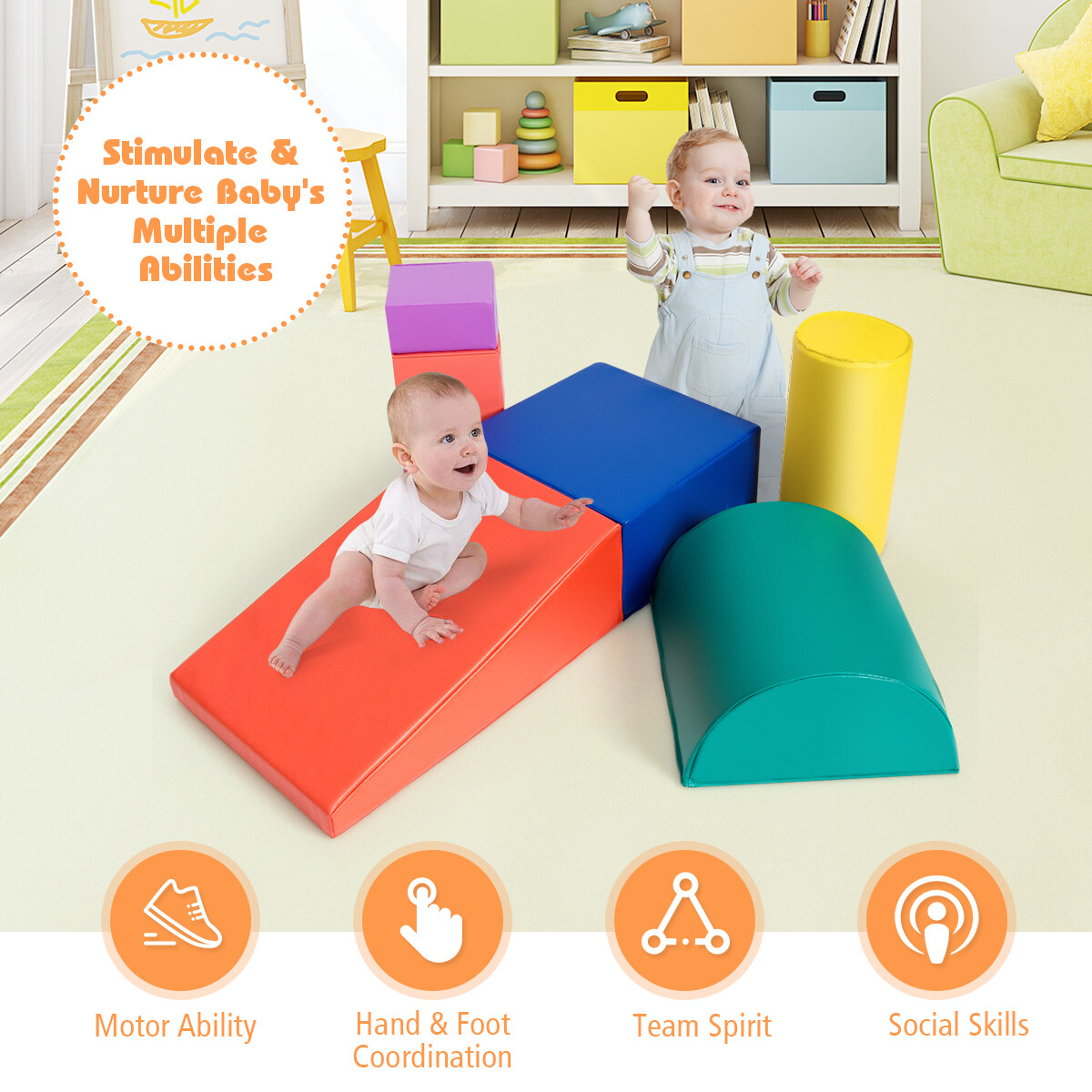 6PCS Baby Kids Large Soft Foam Block Indoor Climb Crawl Slide Play Set ...