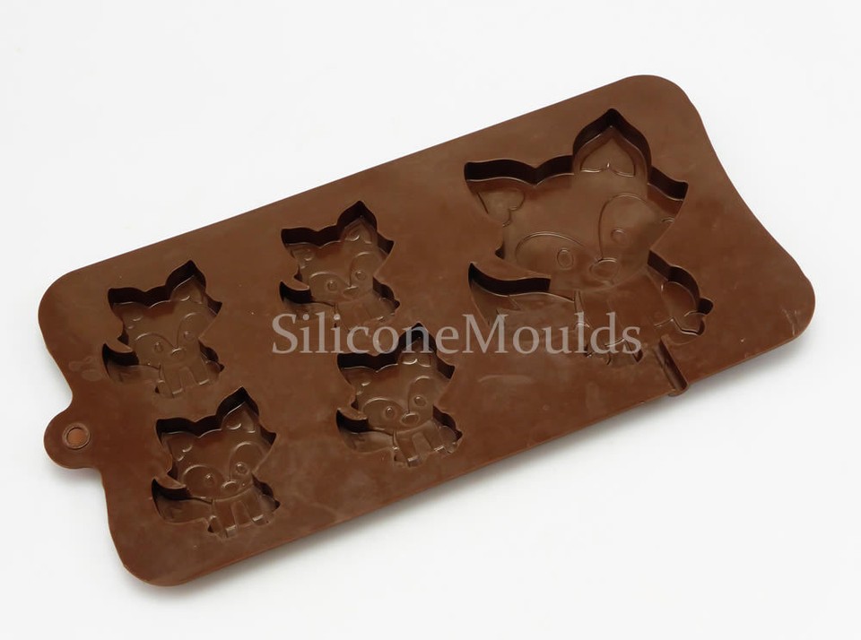 4+1 FOX Animal Novelty Chocolate Silicone Bakeware Cake Lolly Mould ...