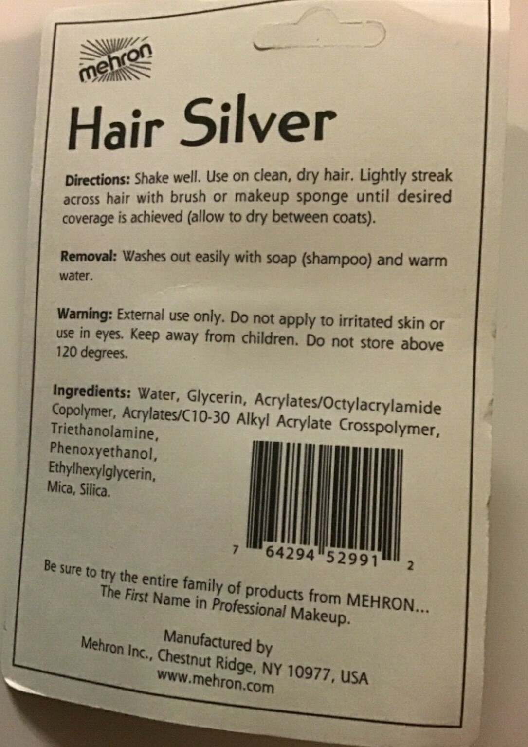 MEHRON HAIR SILVER COLORANT WITH BRUSH_STAGE,COSTUME MAKEUP_ 1 OZ | eBay