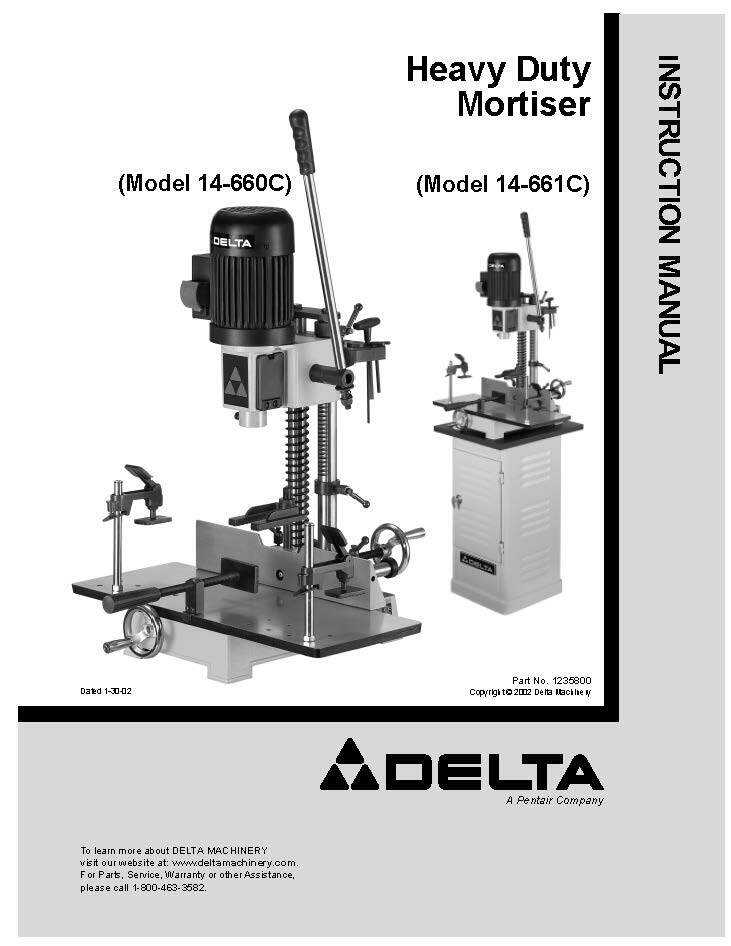 Delta Hollow Chisel Mortiser Instruction Manual 14-661C 14-660C SPIRAL ...