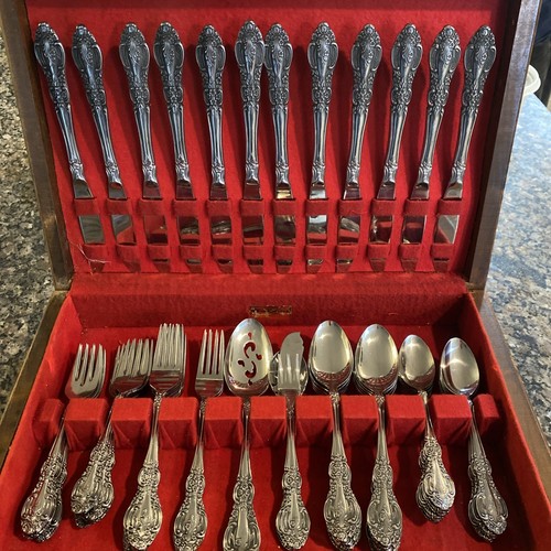 62 PCS Springtime Stainless Flatware - Japan With Wood Case | eBay