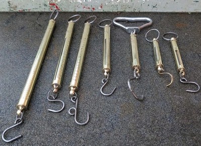 7 Vintage SALTER Brass Spring & Hook Weighing Scales 4,8,10,20,30lb + 0 ...