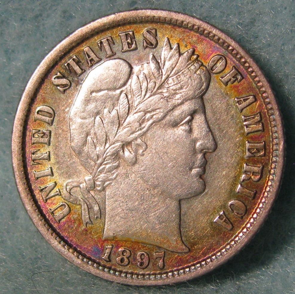 1897 Barber Silver Dime AU With Album Toning ~ Old US Coin #567 | eBay