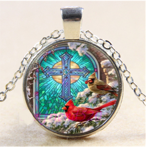 red CARDINAL CROSS Silver 20" Necklace Women Pendant female mom men ...