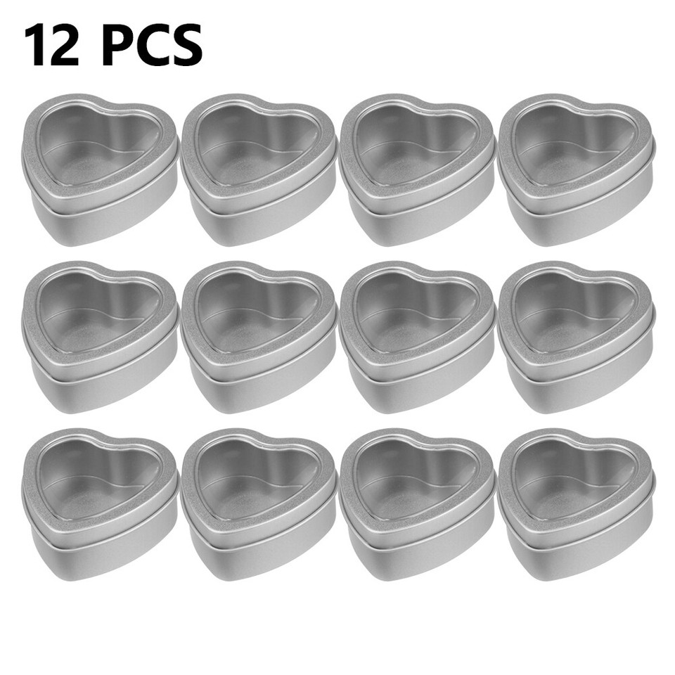1/6/12x Small Heart Shaped Tin Can Metal Box Mints Candies Container ...