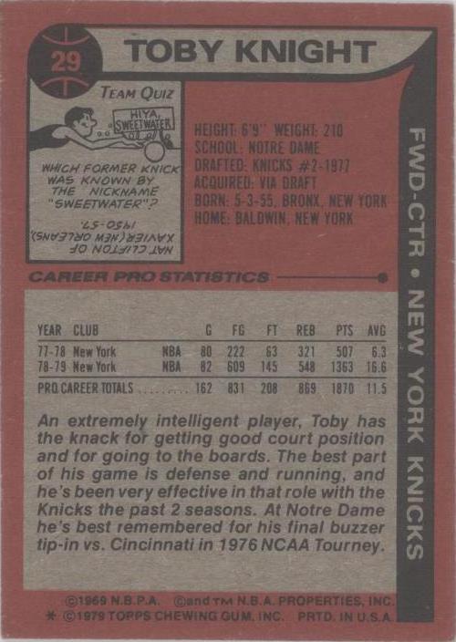 Las mejores ofertas en 1979-80 Topps - #29 Toby Knight | eBay