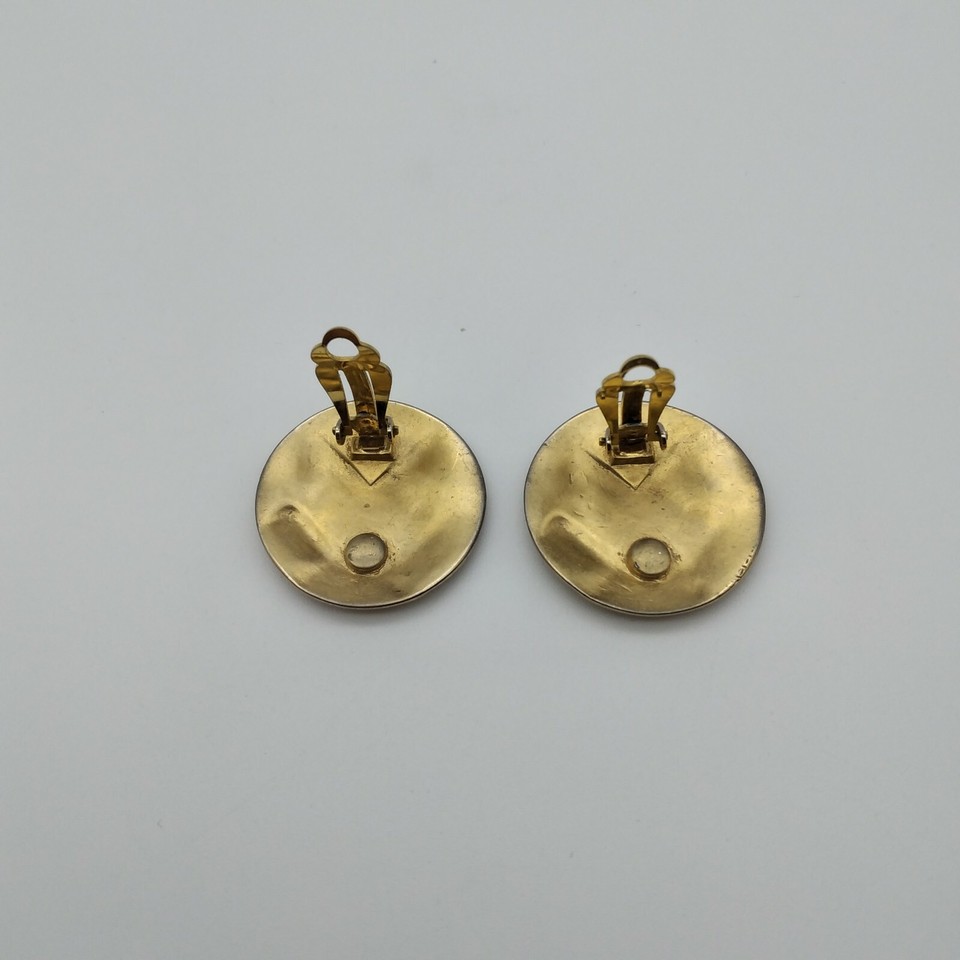 Vintage Erwin Pearl Gold Tone Woven Round Clip On Earrings Classic ...