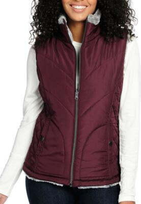 NEW KC Collections Quilted Woven & Faux Fur Zip Front Reversible Vest ...