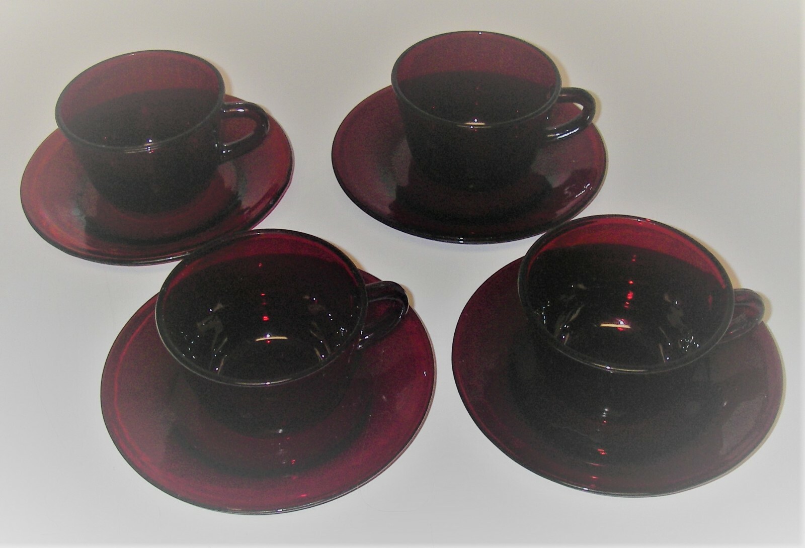 4 Sets Anchor Hocking Glass ROYAL RUBY R1700 Cup & Saucer 1938 ...