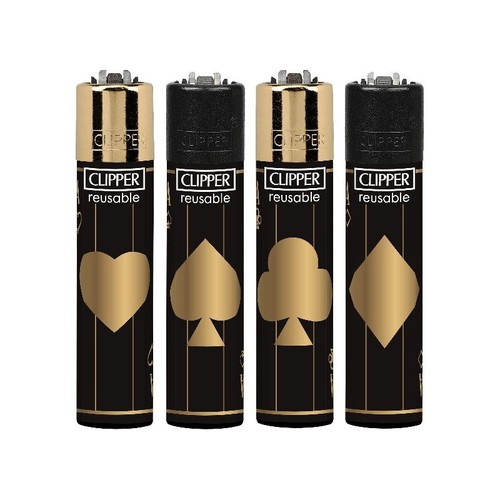 4 X Genuine Clipper Lighter with Heart, Spade, Diamond & Club in Gold ...