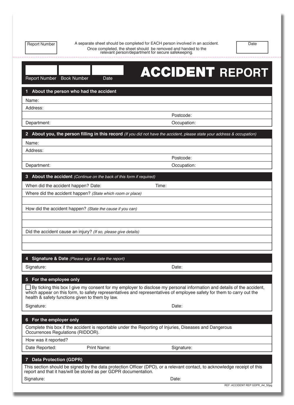 Cherry GDPR First Aid Accident Report Book A5 (148mm x 210mm) 50 page ...