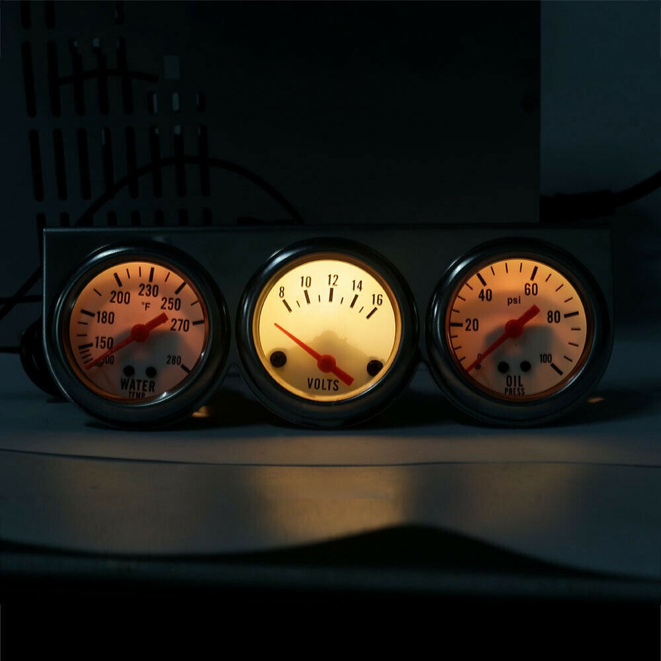 2'' 52mm Oil Pressure Water Temp Volt Meter Triple Gauge Mechanical ...