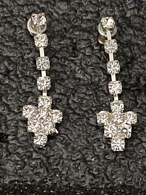 Vintage Silver Tone Faux Diamonds Drop Earrings Length 3 Cm | eBay ...