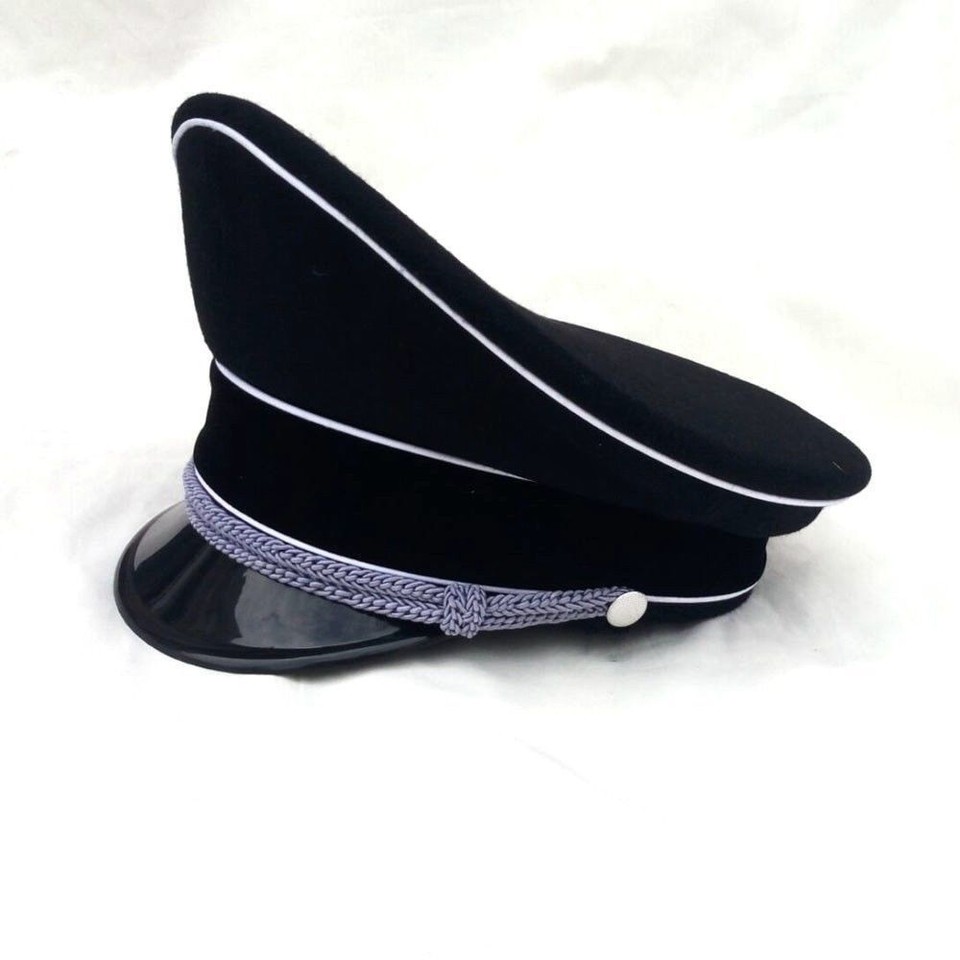 WW2 WWII GERMAN ARMY ELITE OFFICER WOOL CRUSHER HAT OFFICER CAP BLACK ...