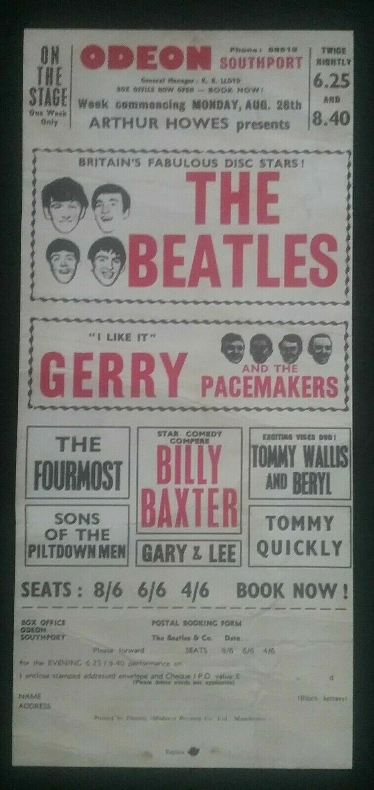BEATLES CONCERT POSTER , ODEON LEEDS 1 SIDE, OTHER ODEON SOUTHPORT ...