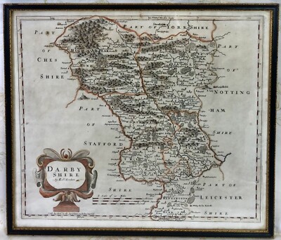 Antique Derbyshire Map, Darby Shire by Robert Morden 1695 Engraving ...