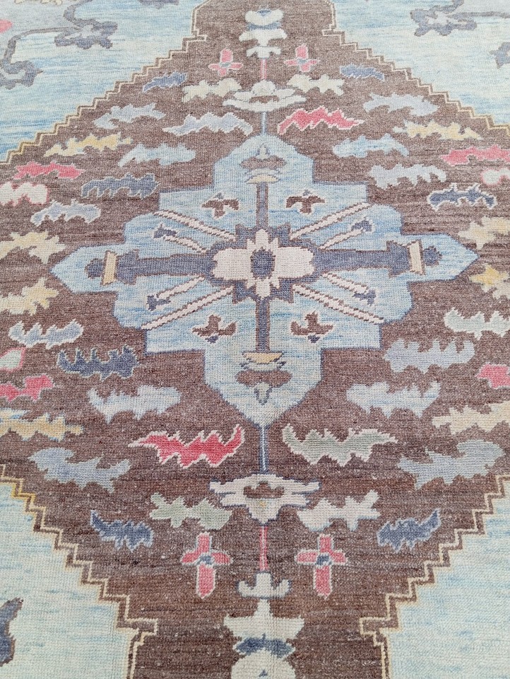 Turkish Rug Blue Hand Knotted Antique Oriental Oushak Wool Area Carpet ...