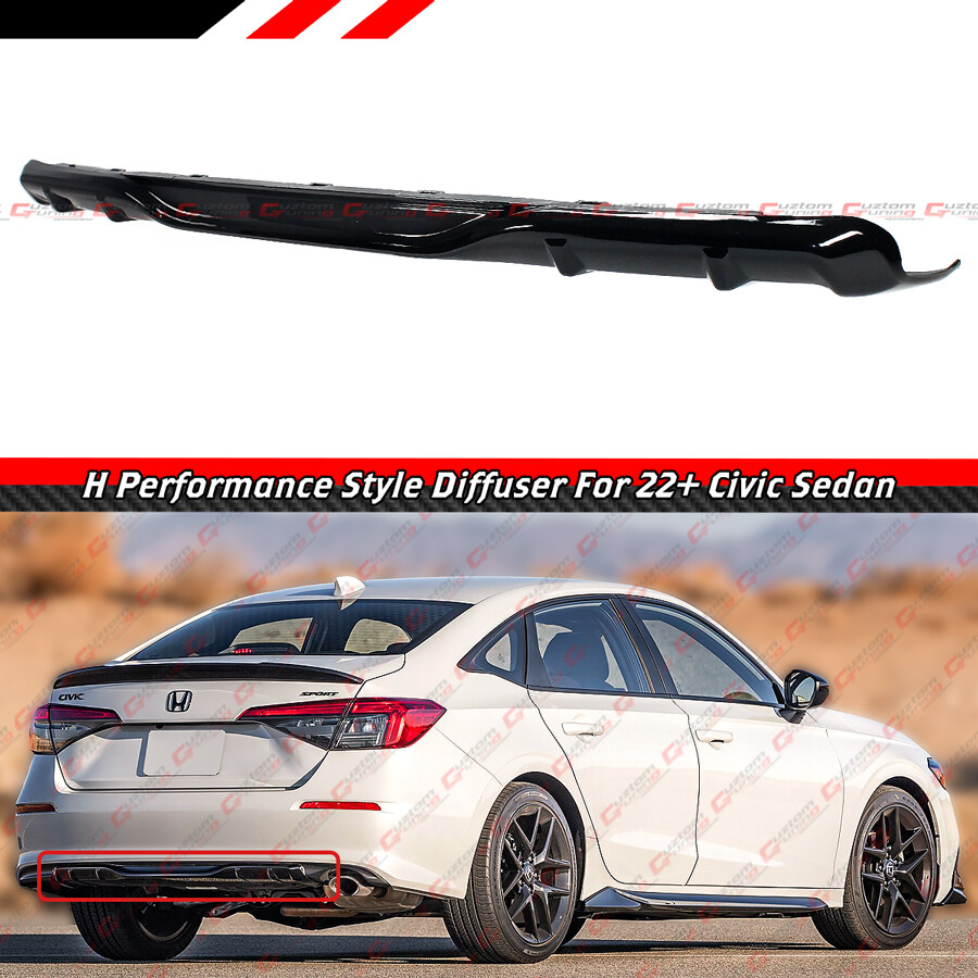 FOR 2022-2026 CIVIC HPD STYLE GLOSS BLACK REAR BUMPER DIFFUSER ...