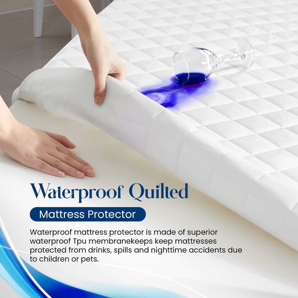 Extra Deep Waterproof Quilted Mattress Protector Fitted Cover Single ...