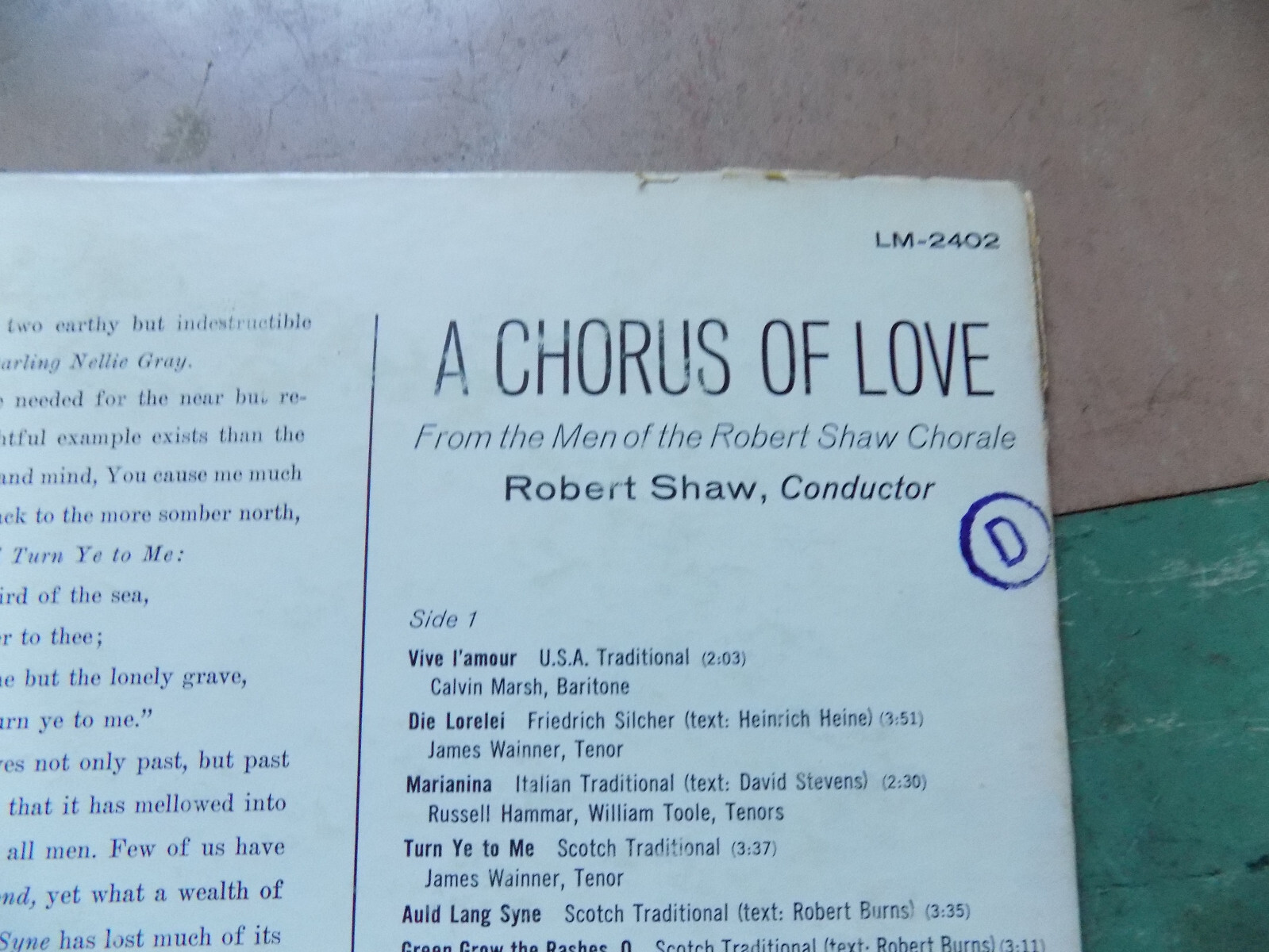 Vtg ROBERT SHAW CHORALE A Chorus of Love RCA Victor LSC-2402 Lp Vinyl ...