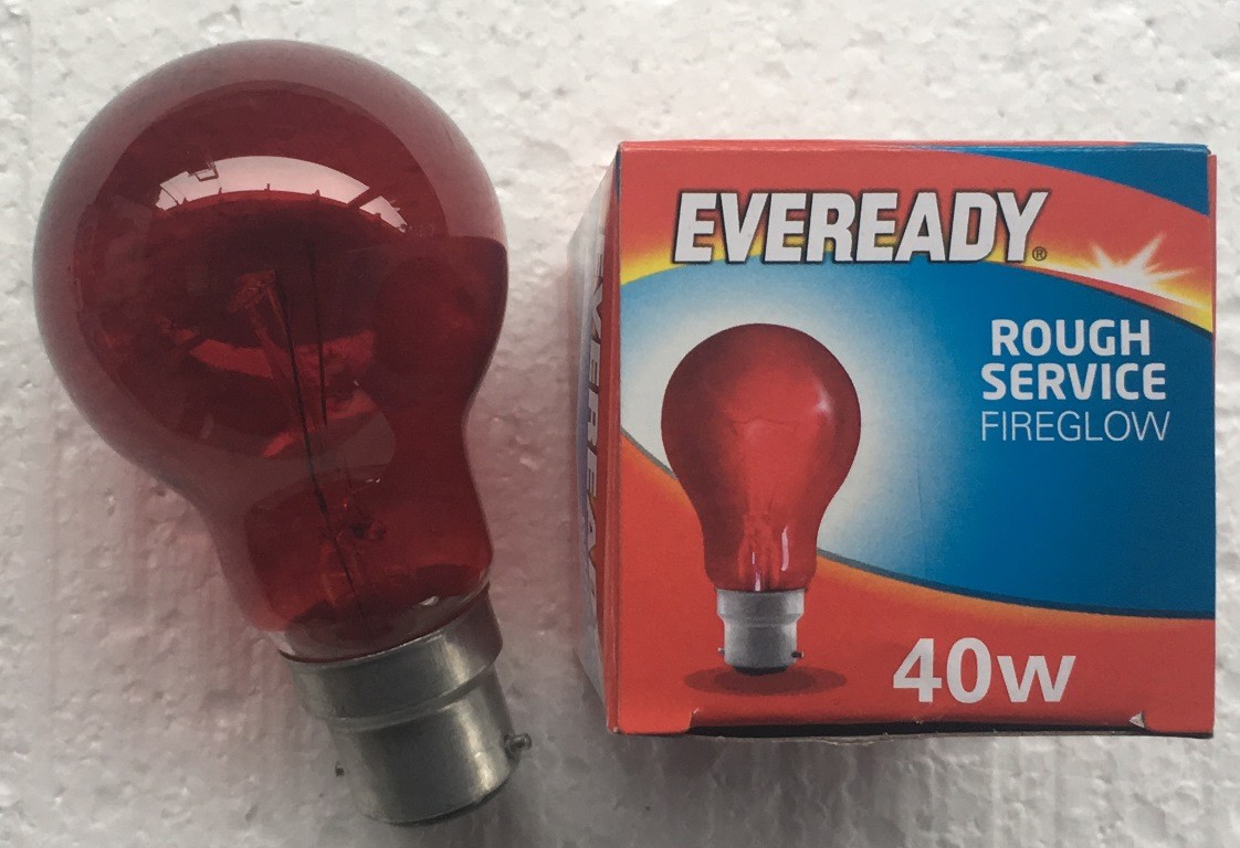 2 x Fireglow 40W BC B22 Eveready 40 Watt Red fire glow GLS s854 (G3 ...