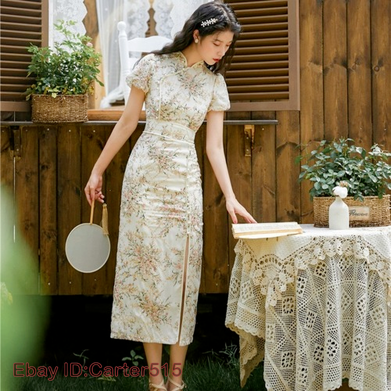 Chinese style Qipao Traditional Dress floral Embroidery Retro Oriental ...