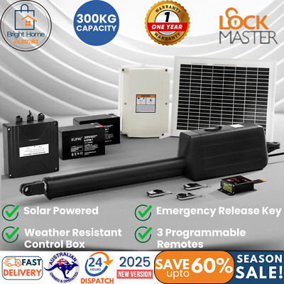Lockmaster Single Swing Gate Opener 5M 300KG Solar Remote Control Auto ...