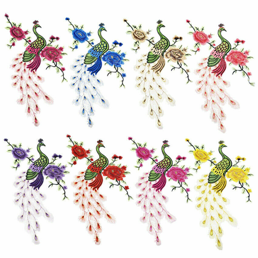 Peacock Embroidered Patches Flower Sew on Applique Clothing Sewing DIY ...