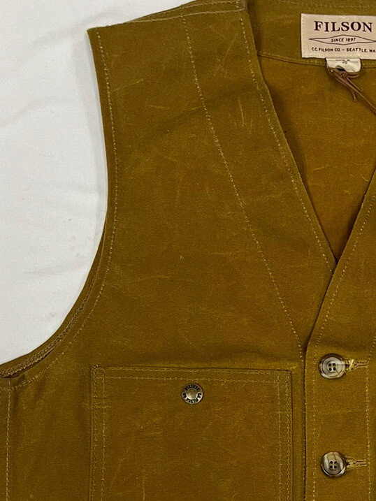 Filson Oil Tin Cloth Vest 11010265 Waxed Cotton CC Dark Tan Khaki MADE ...
