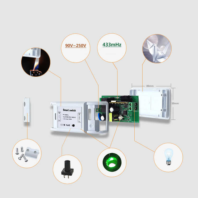 Wireless Light Switch Module + 433MHz RF Remote Control Wall Panel ...