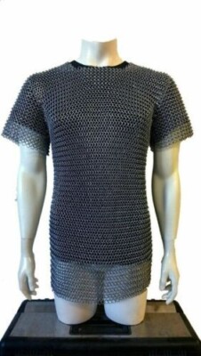 Medieval Aluminum Chainmail Butted Shirt Short Habergeon Chest Armor ...