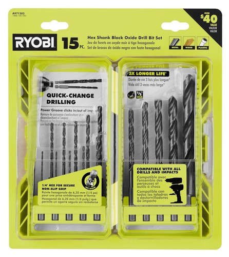 RYOBI - A971503 - Black Oxide Hex Shank Drill Bit Set - 15-Piece | eBay
