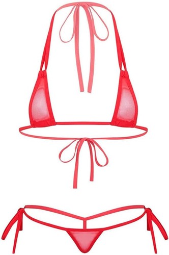 Women’s Sheer Extreme Swimsuit Bikini Halterneck Top and Tie Sides ...