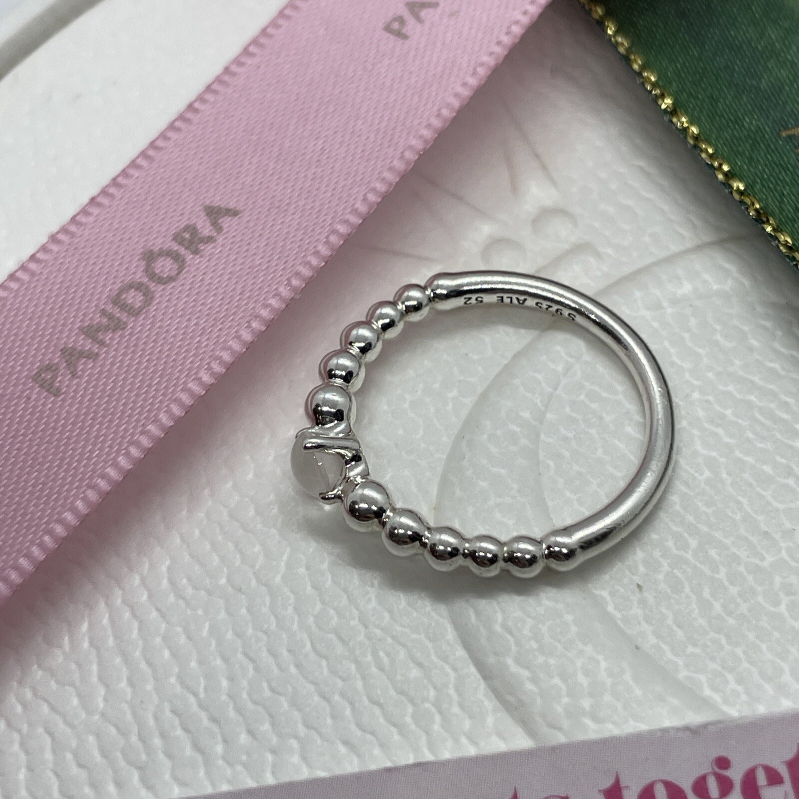 Pandora April Birthstone Beaded Crystal Silver Ring Size 52 Authentic ...
