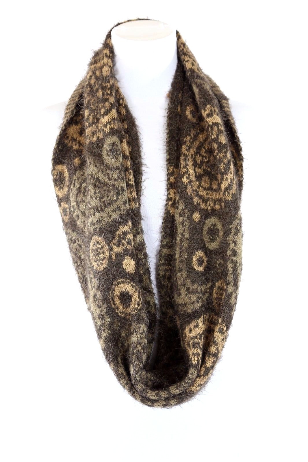 Eternity Reversible Long Faux Fur Paisley Brown & Beige Infinity Scarf ...