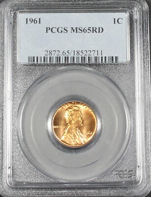 1961 P LINCOLN CENT PENNY PCGS MS65 UNC MS65RD MS 65 COIN CERT ...