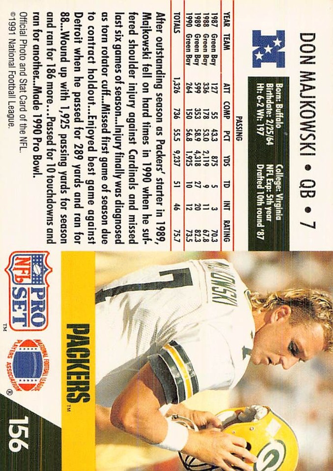 Don Majkowski 1991 Pro Set 156 Green Bay Packers Football Card | eBay