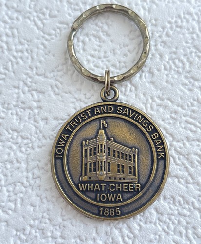 Vintage Keychain IOWA TRUST & SAVINGS BANK Key Ring Brass Fob CHEER ...