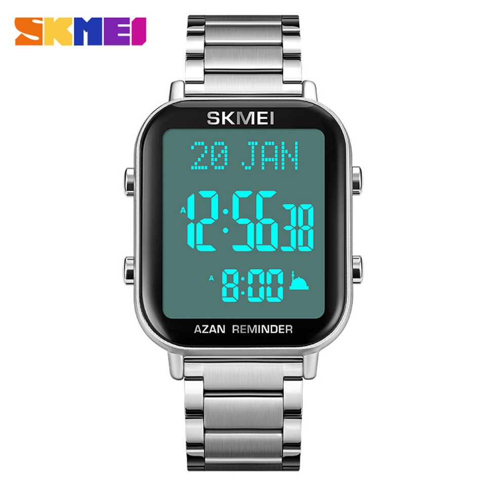 SKMEI Men Square Watch Qibla Compass Wristwatch Muslim Azan Prayer ...