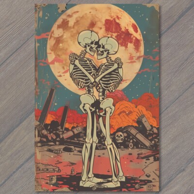 POSTCARD Skeleton Embrace Atomic Nuclear Explosion End Of The World ...