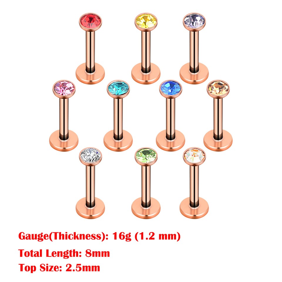 16G Labret Rings Lip Studs Surgical Steel/UV Nose Ring Tragus Cartilage ...