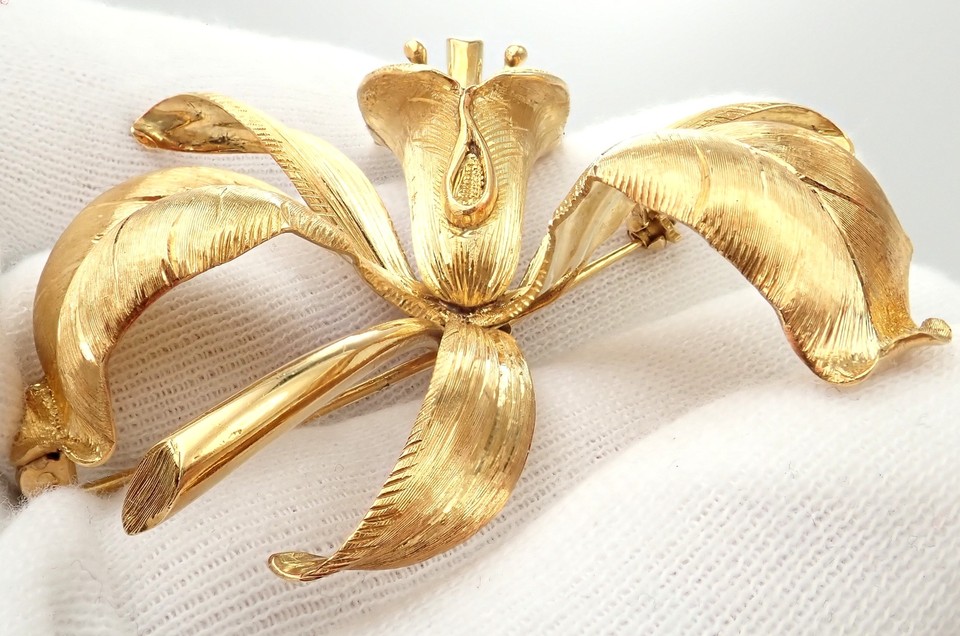 Vintage Tiffany & Co 18k Yellow Gold Large Orchid Calla Lily Pin Brooch ...