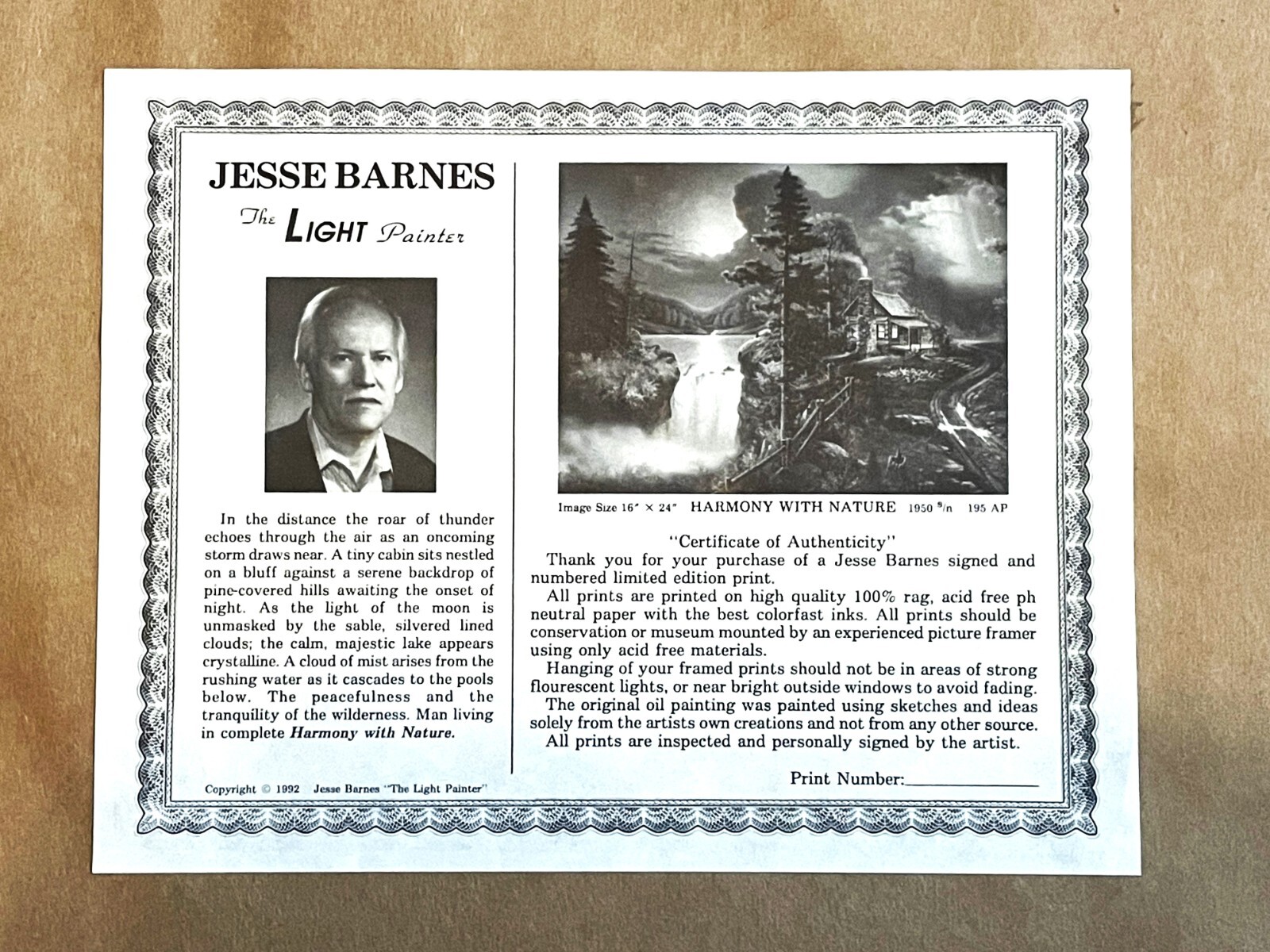 Jesse Barnes Harmony with Nature Framed Signed & Numbered 950/1950 ...