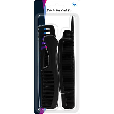 6 Assorted Black Comb Set Hair Styling Hairdressing Salon Barbers Men ...