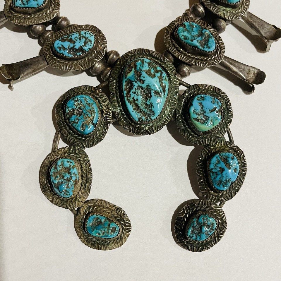 Bobby Etsitty Turquoise Sterling Silver Native American Squash Blossom ...