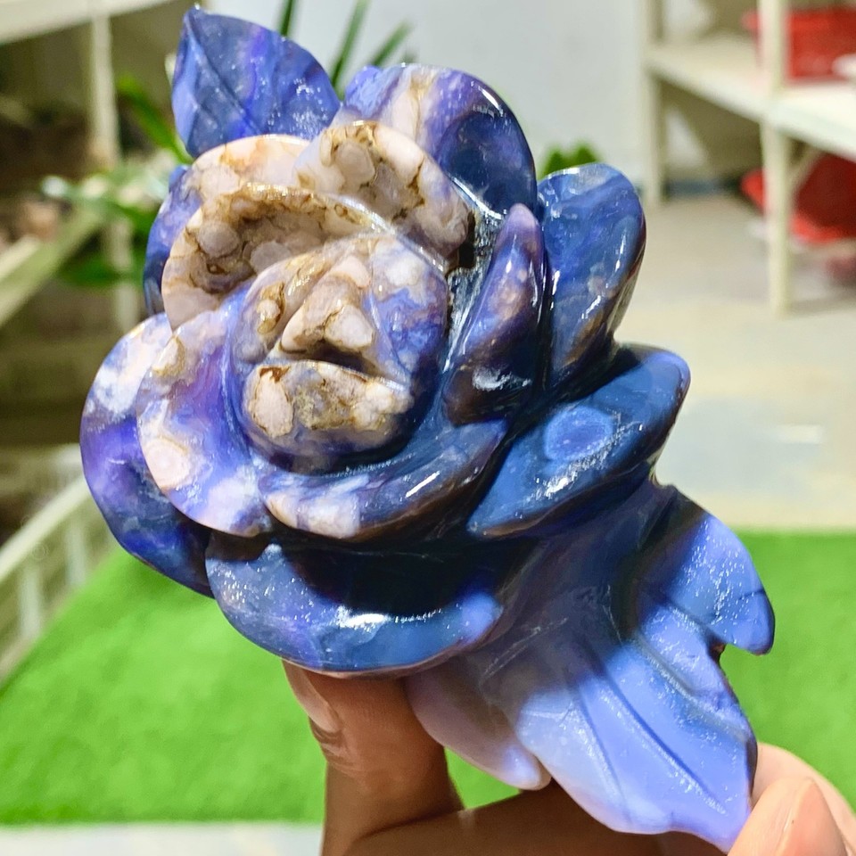 315G Natural Blue Cherry Blossom Agate Crystal flower Quartz specimen ...